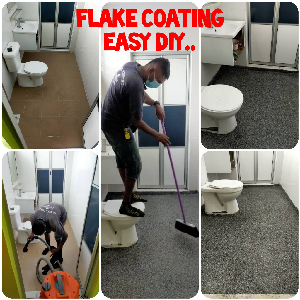 FULL SET Flake Coating Epoxy Toilet Tile Floor Waterproof (FREE Tools ...