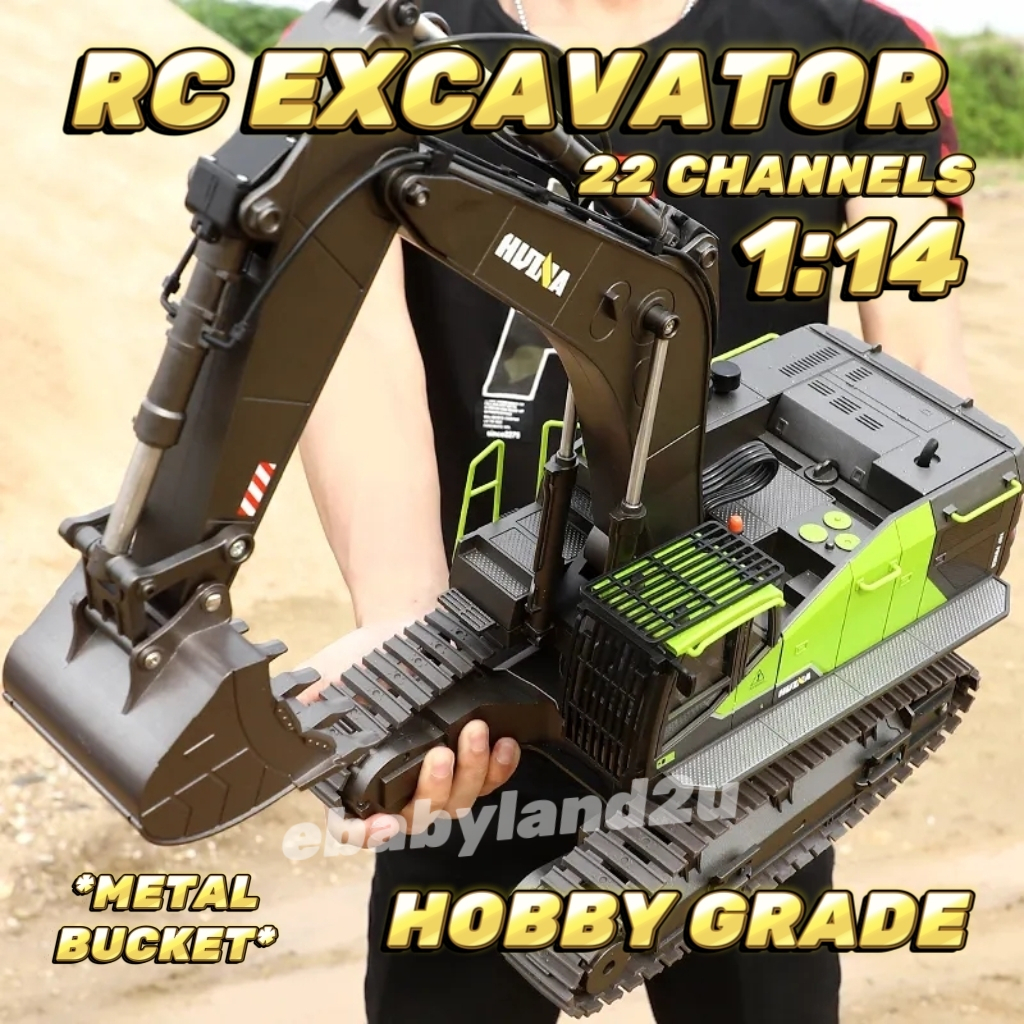 RC Excavator HUINA 1593 2.4Ghz 22 Channel Scale 1/14 Alloy Metal Remote ...