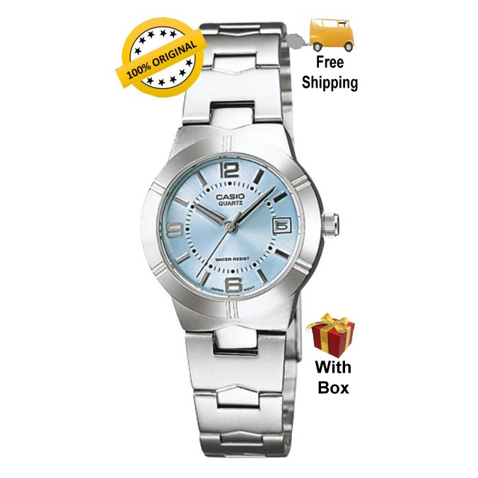 (Ladies) 100% ORIGINAL CASIO LTP-1241D-2ADF Light Blue Dial,Date ...