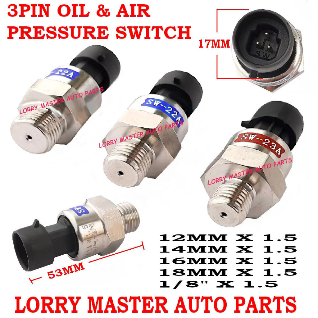 Universal 3 Pin Air Pressure Sensor Oil Pressure Sensor 12mm 14mm 16mm ...