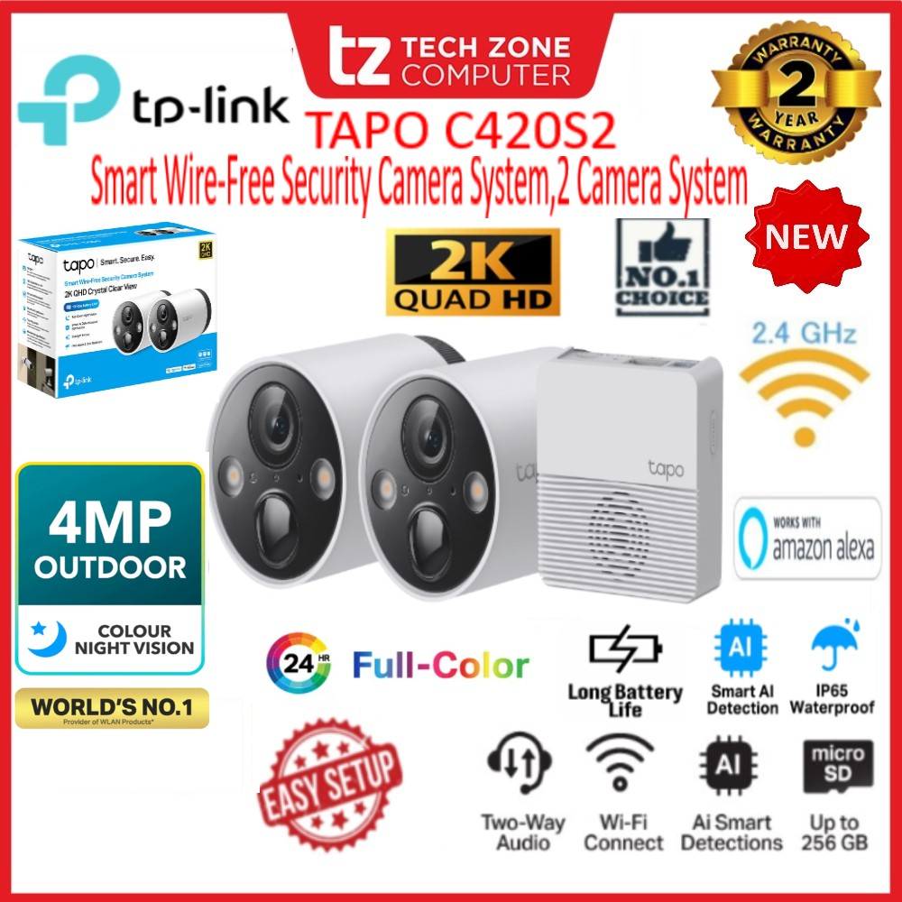 TP-LINK Tapo C420S2 Smart Wire-Free Security Camera System, 2-Camera ...