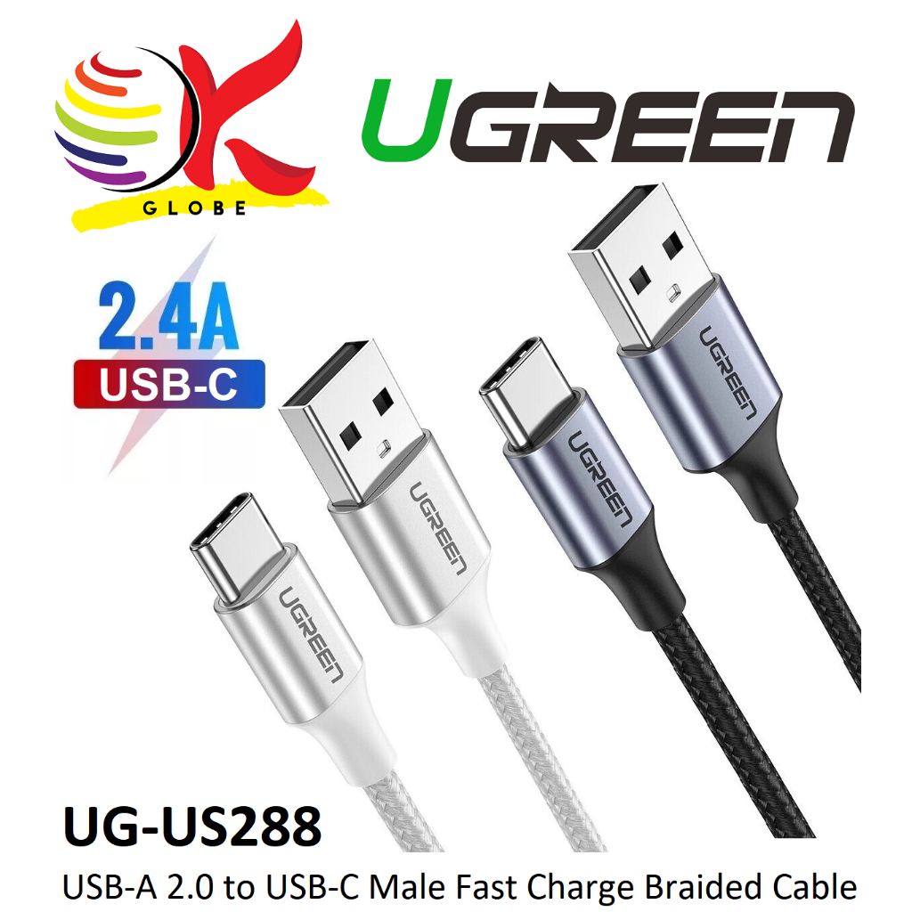 UGREEN US288 USB 2.0 USB-A MALE TO USB-C MALE CABLE WITH NICKLE PLATING ALUMINIUM BRAIDED CABLE ...