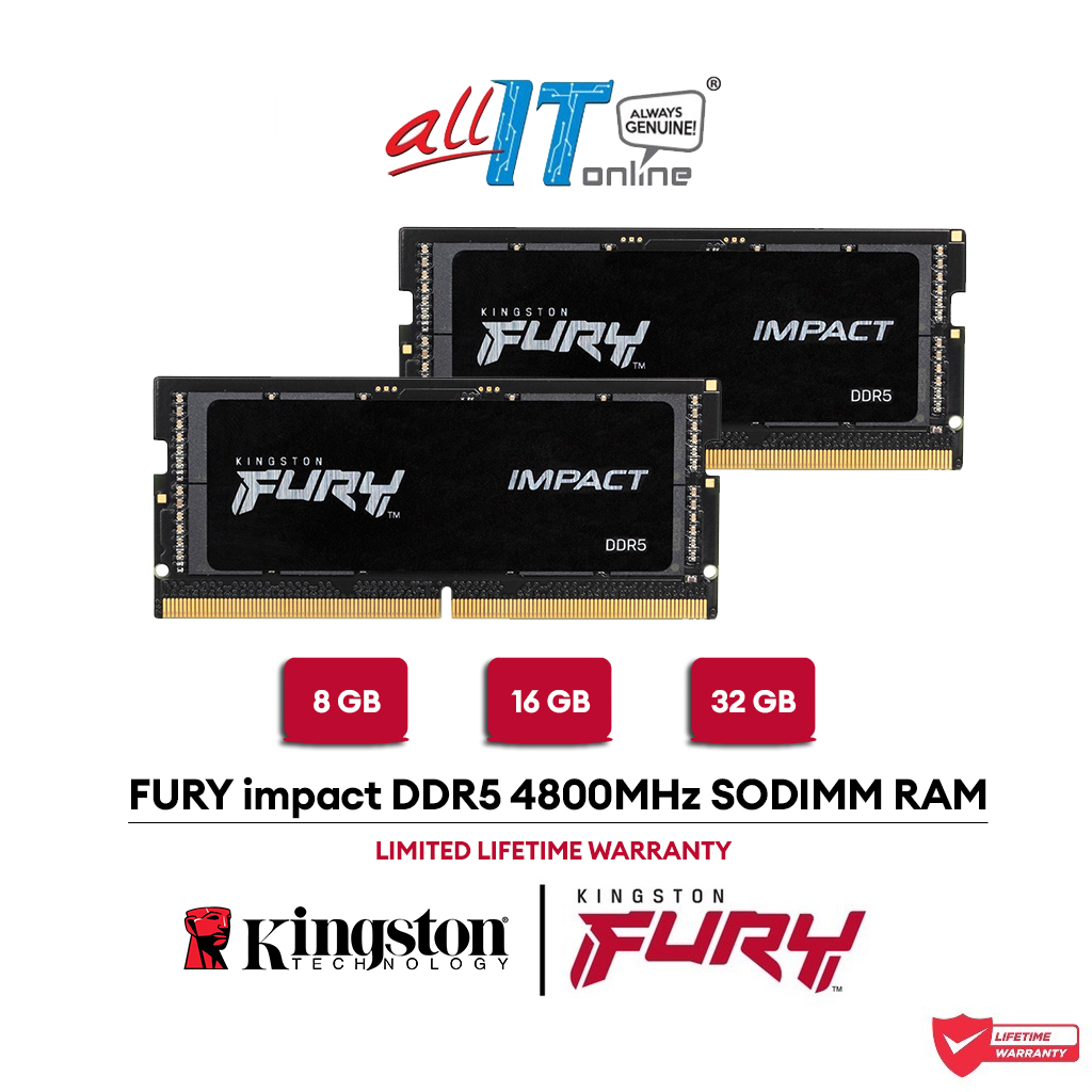Kingston FURY Impact (8GB/16GB/32GB) 4800MHz DDR5 CL38 SODIMM RAM Laptop / Notebook Memory RAM ...