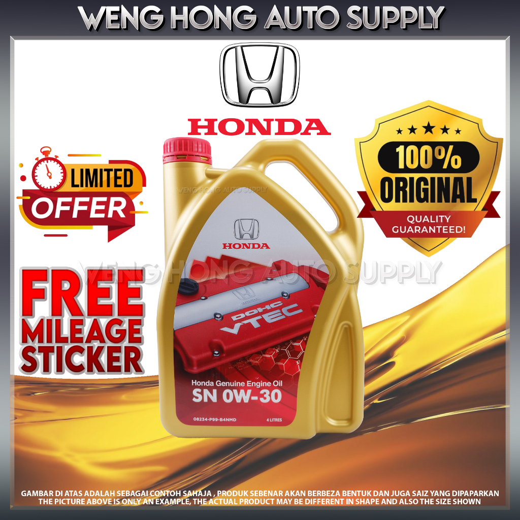 Honda Genuine Oil SN 0W‑30 Fully Synthetic Engine Oil ( 4L ) | Shopee ...