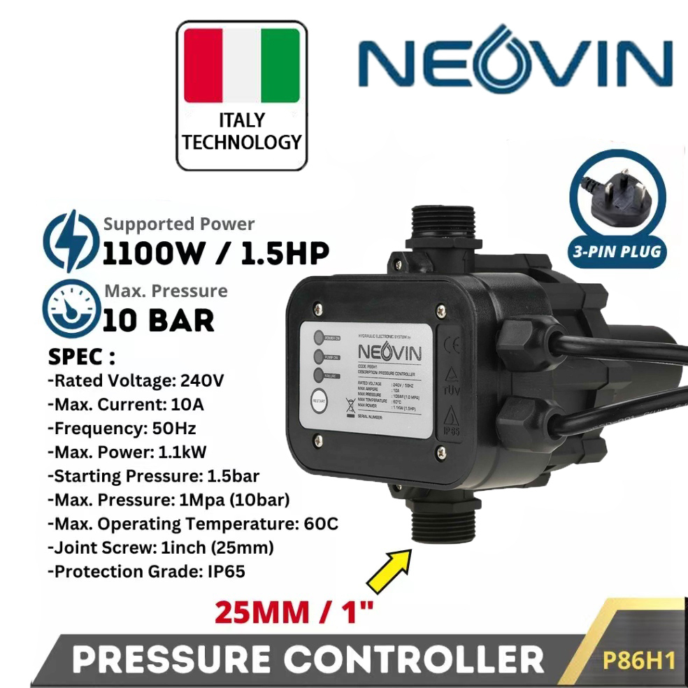 NEOVIN P86H1 PRESSURE CONTROLLER 1HP 240V 1.1kW AUTOMATIC SWITCH ELECTRONIC PRESSURE CONTROLLER ...
