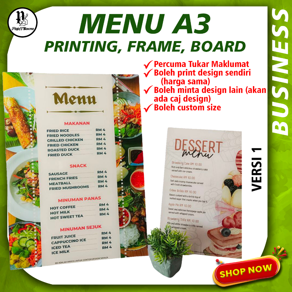 DIY Restaurant Menu Custom Design Printing On Board, Acrylic, Frame ...