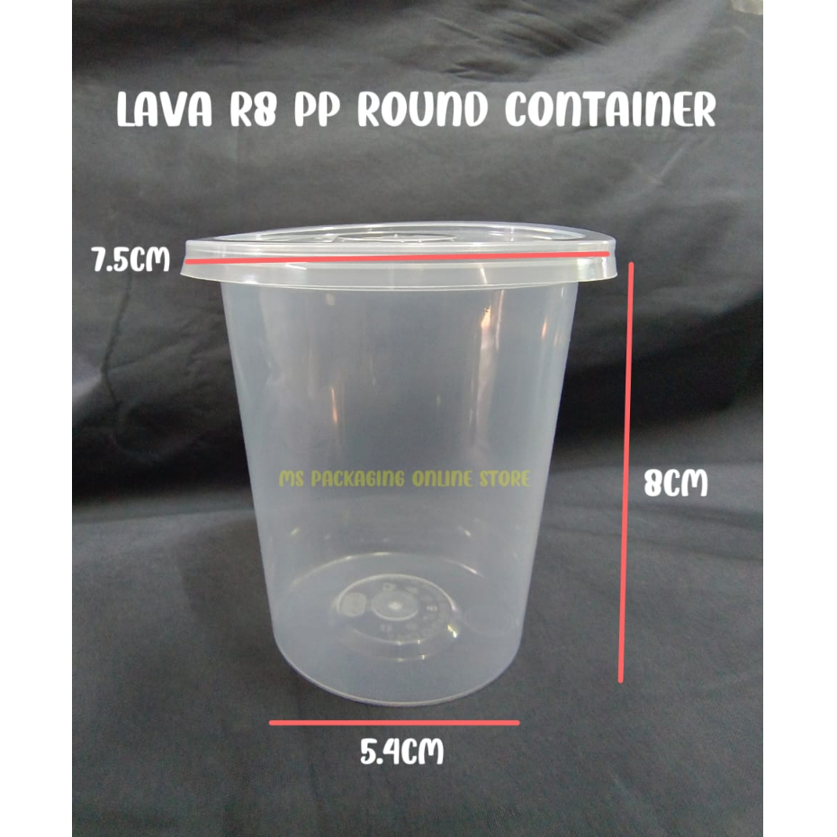 LAVA R8 PP Round Container With Lid (100sets±) R 8 oz Disposable PP ...