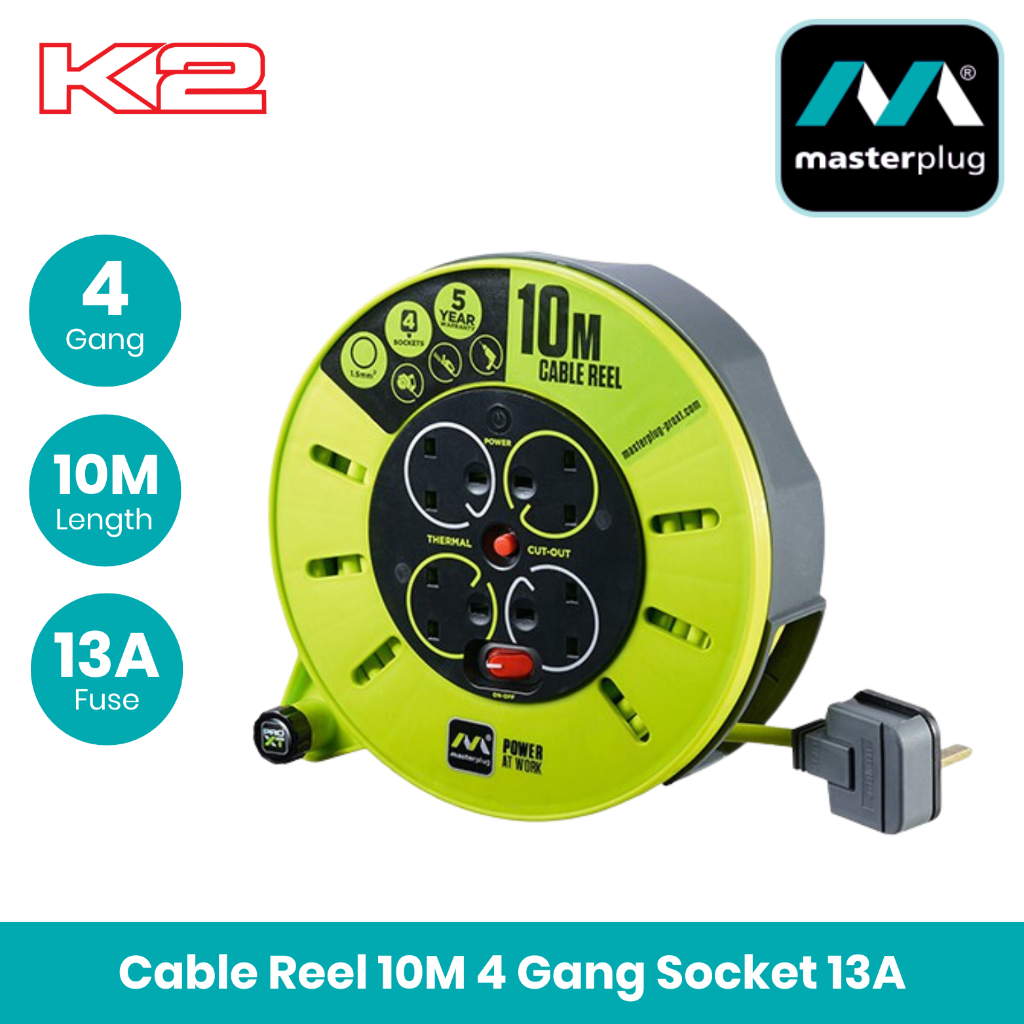MASTERPLUG Cable Reel 10M 4 Gang 13A Socket | Shopee Malaysia