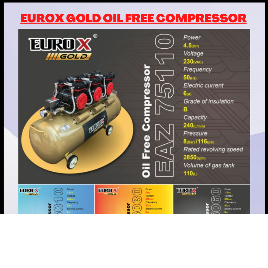 EUROX GOLD Oil Free Compressor 10L/ 30L/ 60/ 110 - Silent & Heavy Duty - | 6 Months Warranty ...