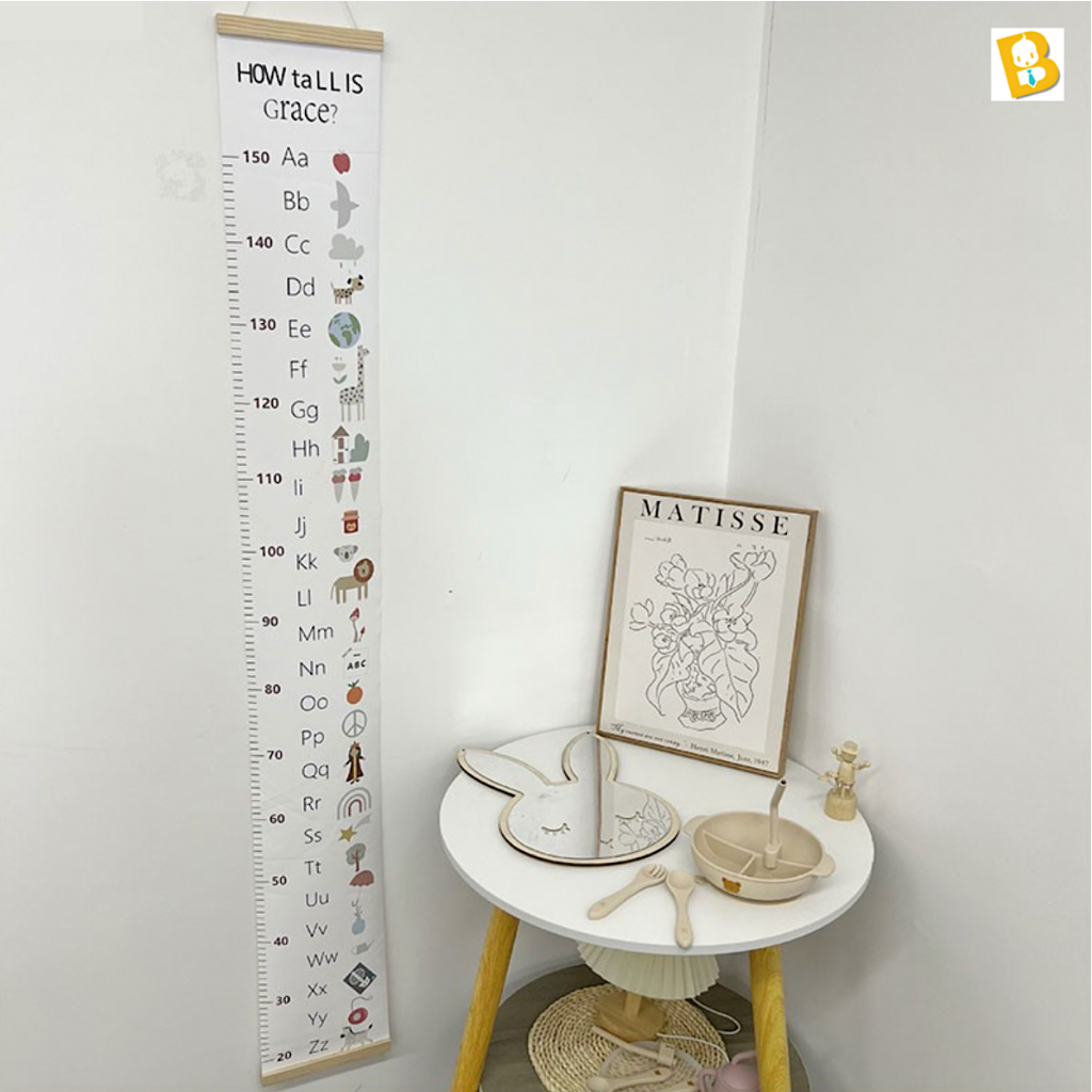 BabyBoss Kids Hanging Growth Chart Wood Frame Fabric Canvas Height ...