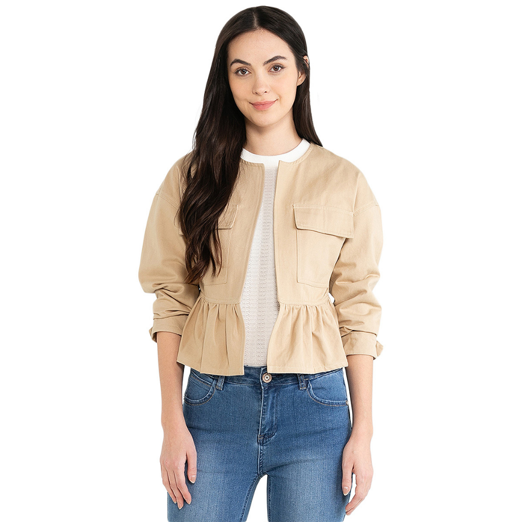 VOIR JEANS Flap Pocket Ruffle Hemline Jacket VJ104783-A132303 | Shopee ...