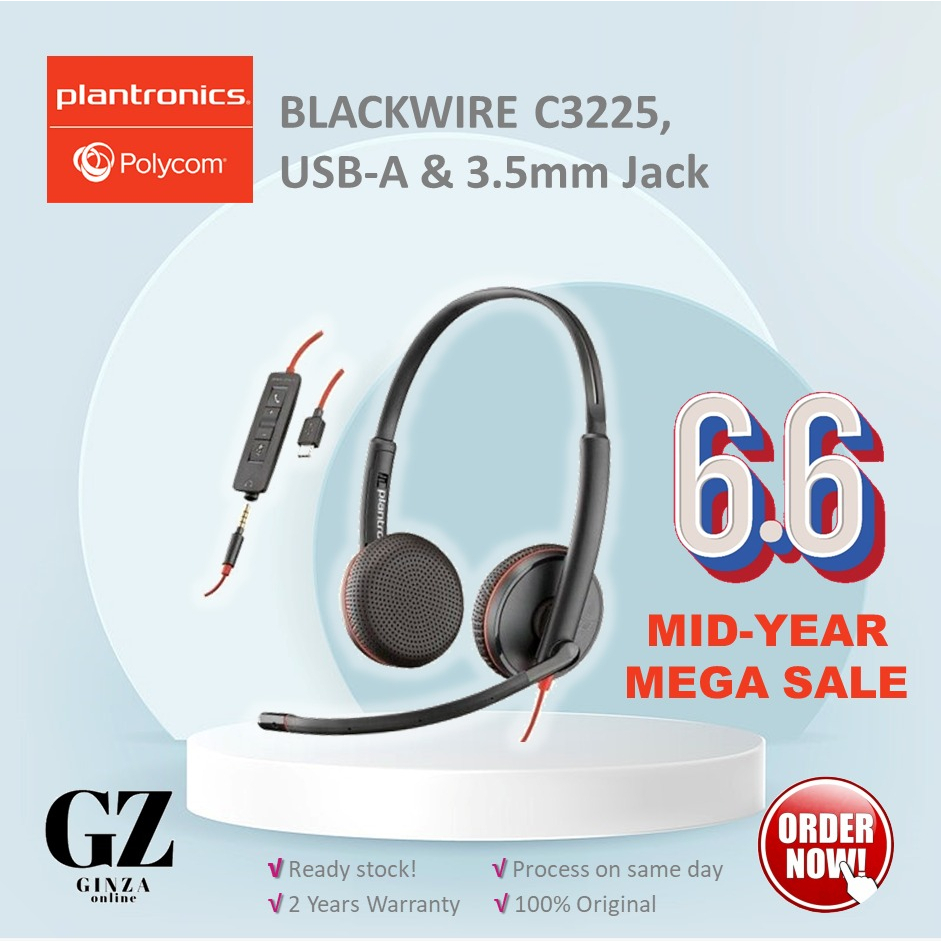 Plantronics / Poly Blackwire C3225-A USB type-A Corded Stereo Headset ...