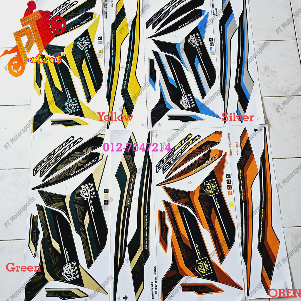 Y15 Y15ZR Ysuku Body Stripe Sticker 2023 Baru New Silver OREN Matt Blue ...