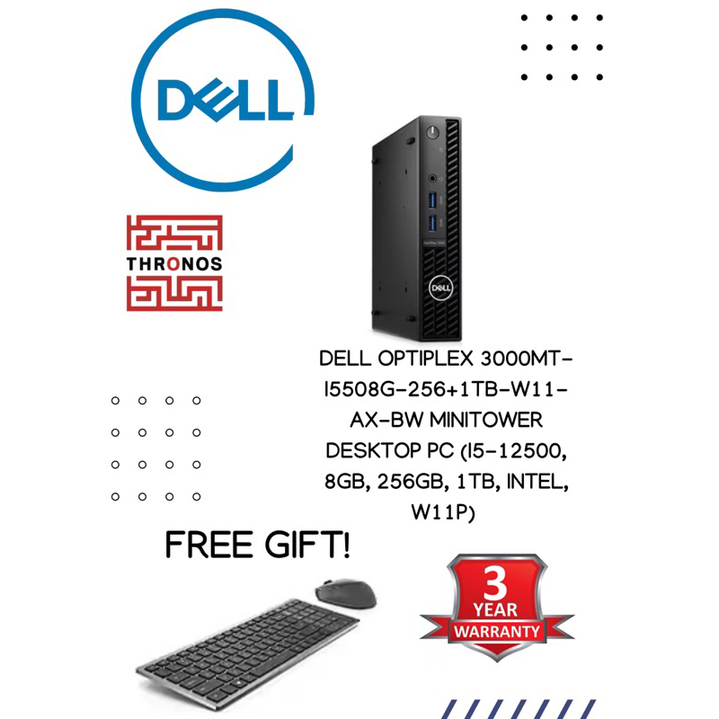 Dell OptiPlex 3000MT-I5508G-256+1TB-W11-AX-BW MiniTower Desktop PC (i5 ...