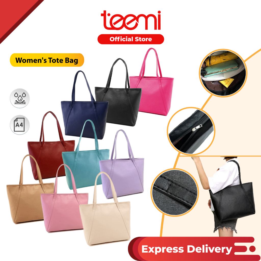 TEEMI Korean PU Leather Large Tote Bag Women Handbag Handbeg Beg Tangan ...