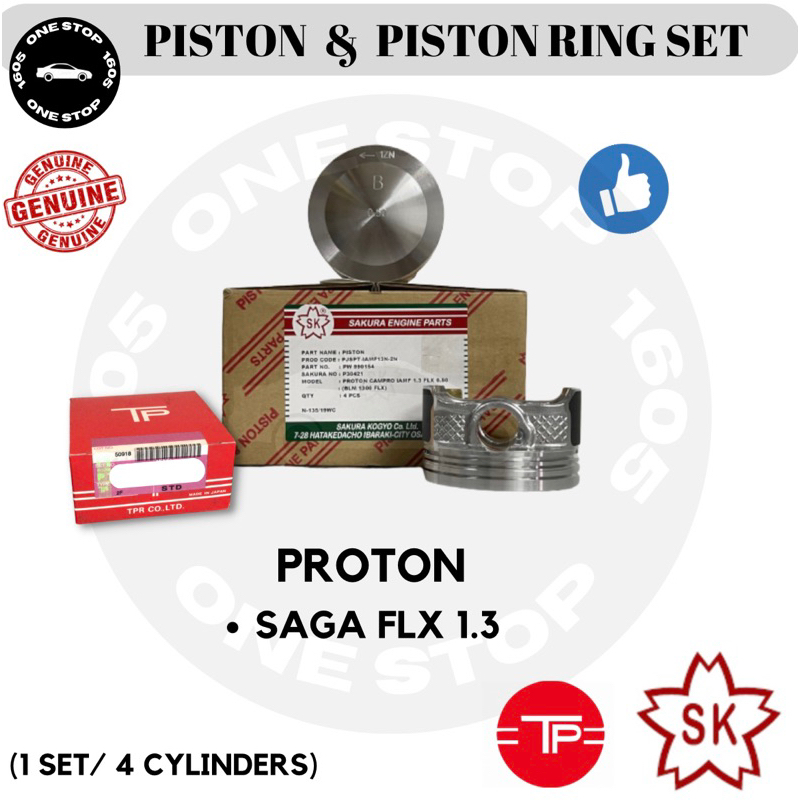 PROTON FLX 1.3 & FLX 1.6 SAKURA PISTON SET & TP PISTON RING SET (4PCS ...