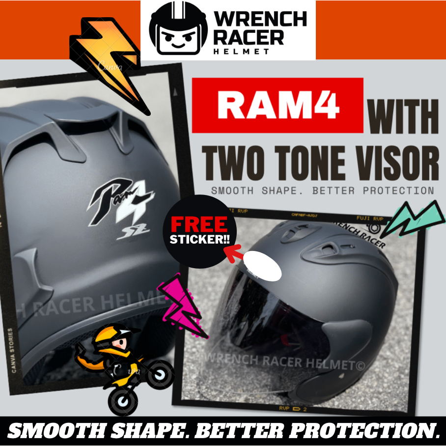 Helmet RAM4 Plain with Visor Two Tone Black / RAM4 Helmet with Visor ...