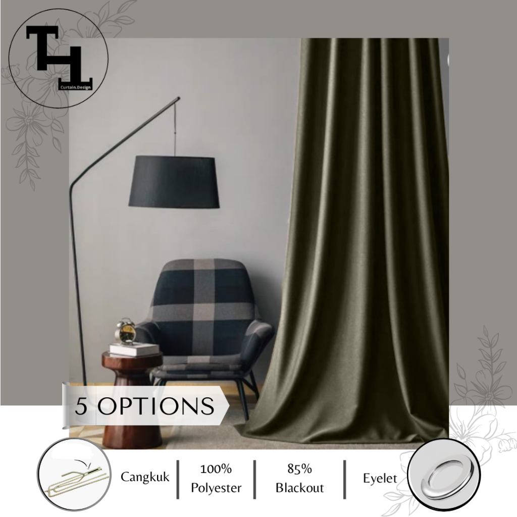 G11 ARMY GREEN COLOR - Ready Made Curtain!! (Hook & Eyelet) Siap Jahit ...