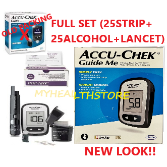 [COMPLETE SET] Accu-chek Guide ME Glucose Meter+25strips+25 alcohols ...