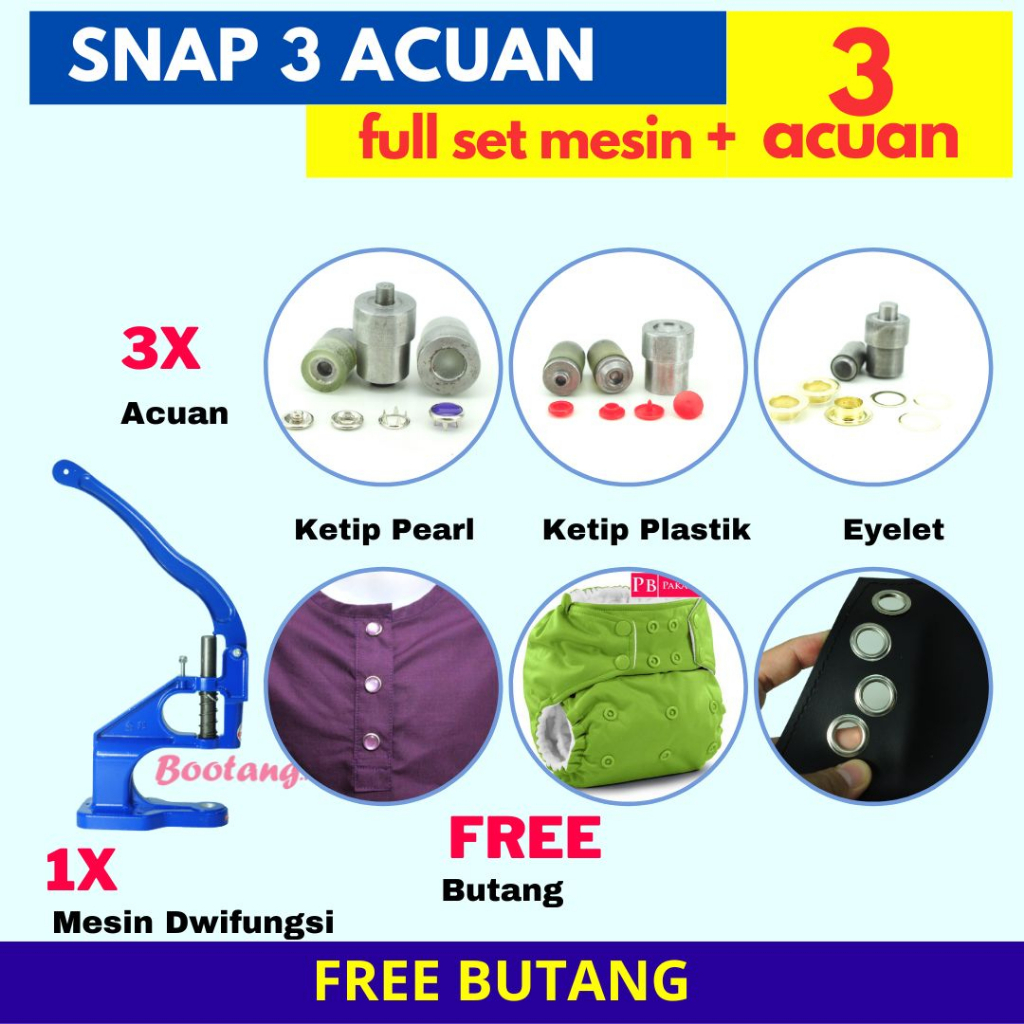 14 Set Acuan Mesin Buat Butang Snap dan Butang Bungkus Free Butang ...