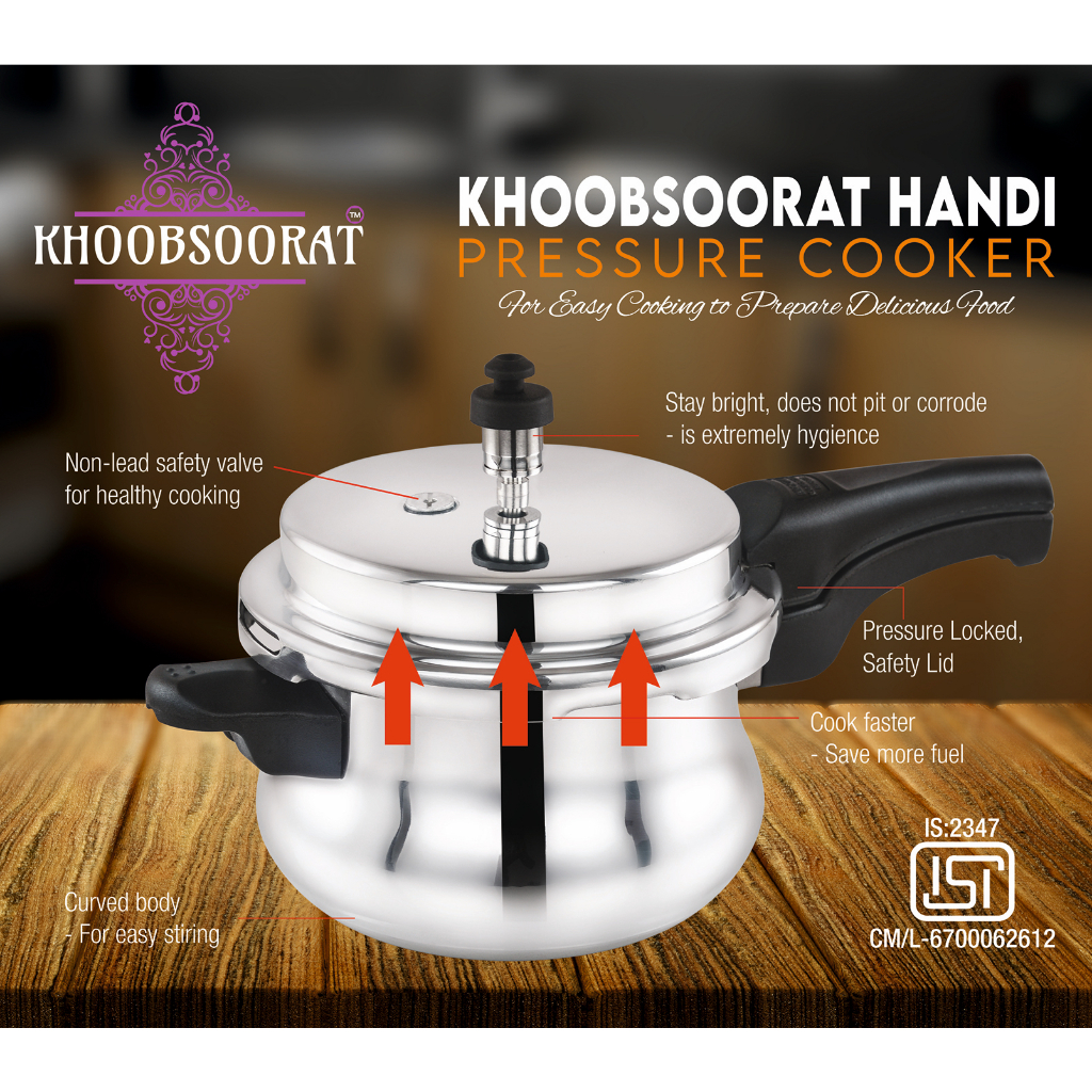 Khoobsoorat Handi Pressure Cooker(3L/5L)-Free Spares,Thicker,Taller ...