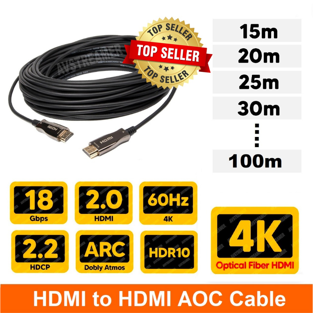 4K HDMI Fiber Optic AOC Cable (15m/20m/30m/50m/70m/80m/90m/100m) | Shopee Malaysia