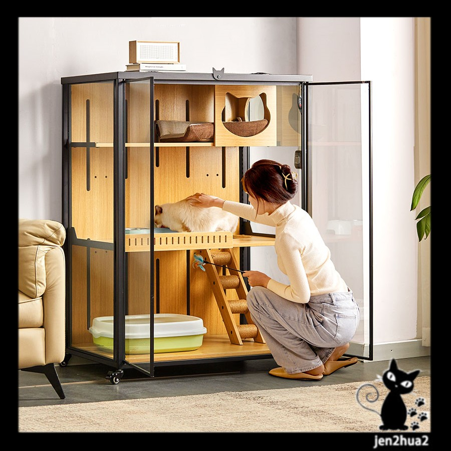 Cat litter cat house cat cage solid wood iron multilayer luxury cat ...