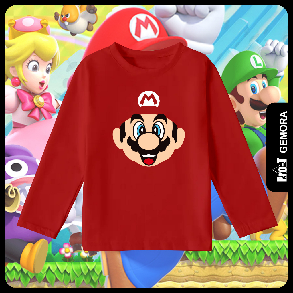 Kids Long Sleeve Cartoon T-shirt - Super Mario: Age 1-2 to 12-14 ( kids ...