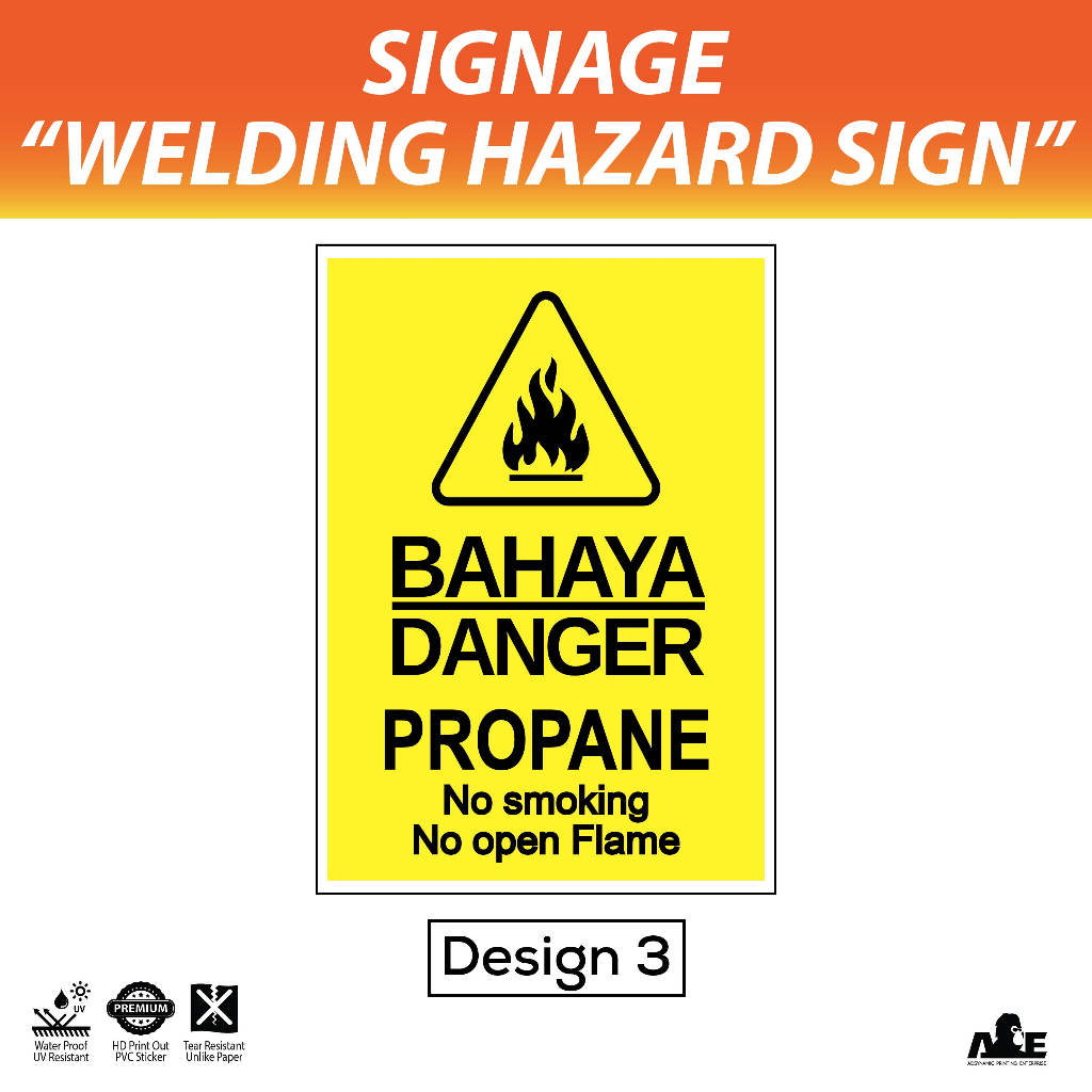 Welding Hazard Sign 2 | DANGER | Flammable Gas | No Smoking | No Open ...