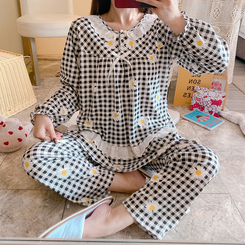 Cotton pyjamas yellow dress baju tidur women's pyjamas seluar tidur ...