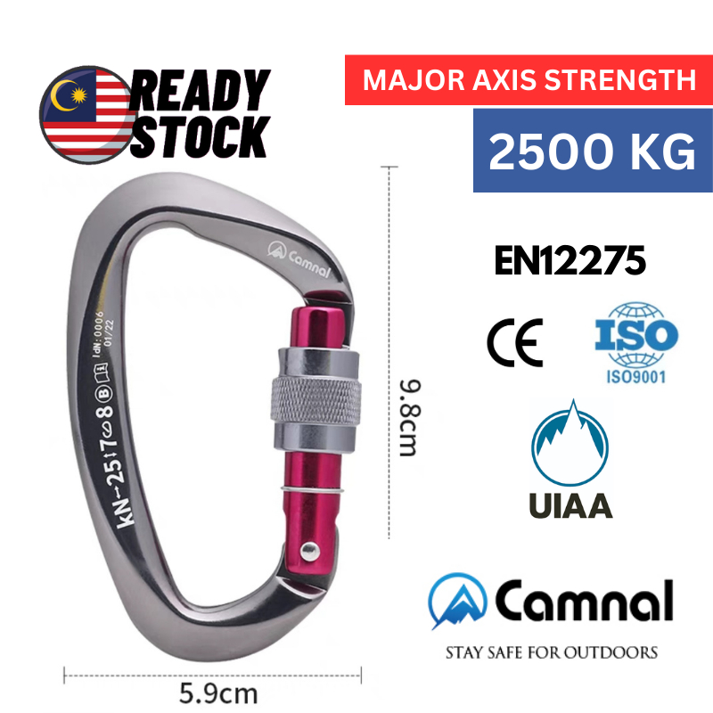 Carabiner Rock Climbing D Shape Screw lock Heavy Duty CE UIAA 25kN Tree ...
