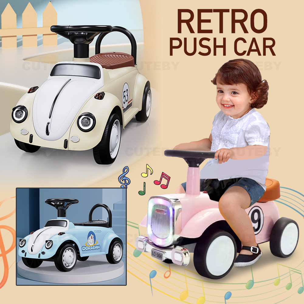 RETRO PUSH CAR 4 Wheels Ride On Toy Car Push Baby Car with Music ...