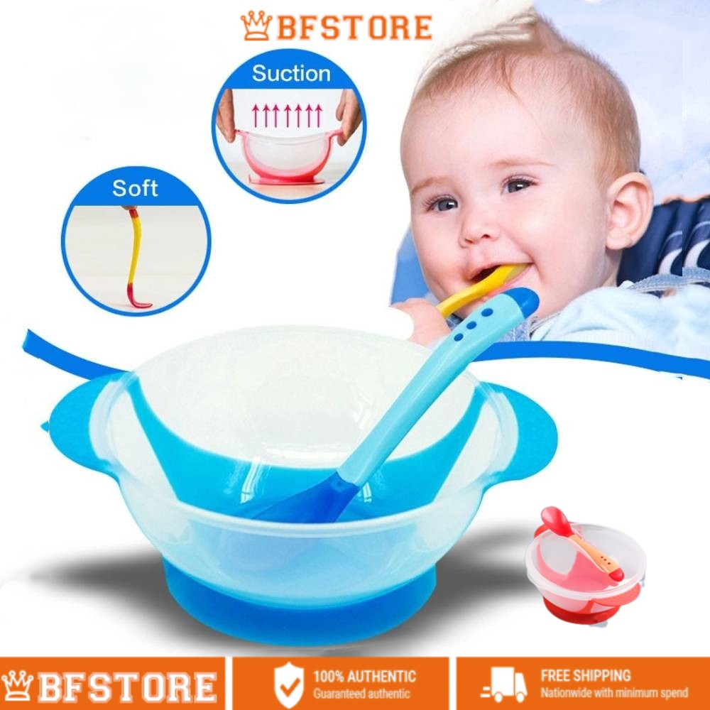 Baby Learning Dishes Bowl With Spoon Suction Cup Kids Safety Dinnerware Set Assist Temperature ...