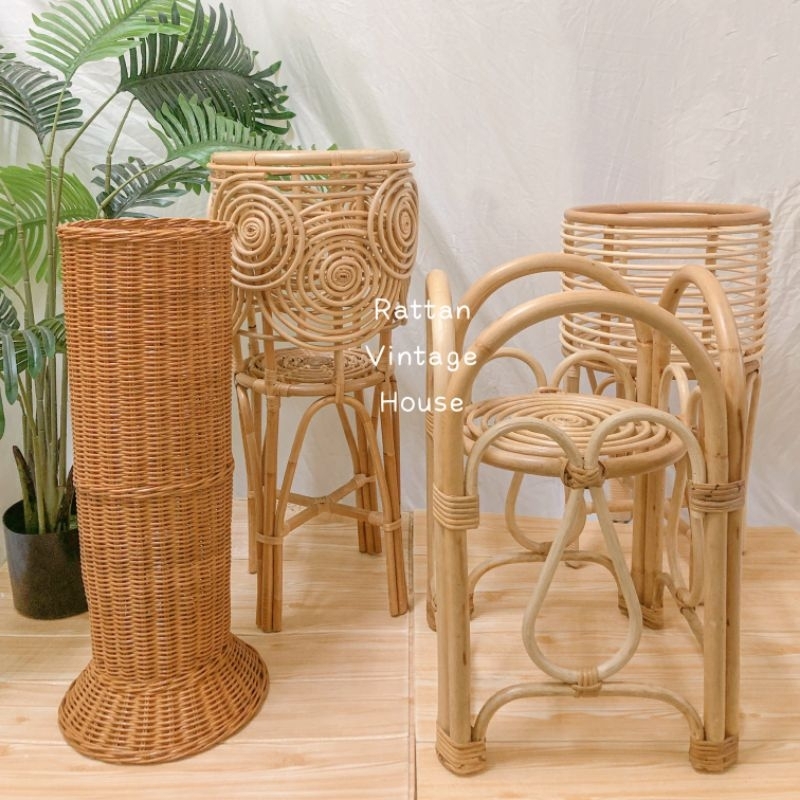 (Rattanvintage)🔥 Handcrafted Rattan Plant Pot with Stand | Pasu Bunga ...