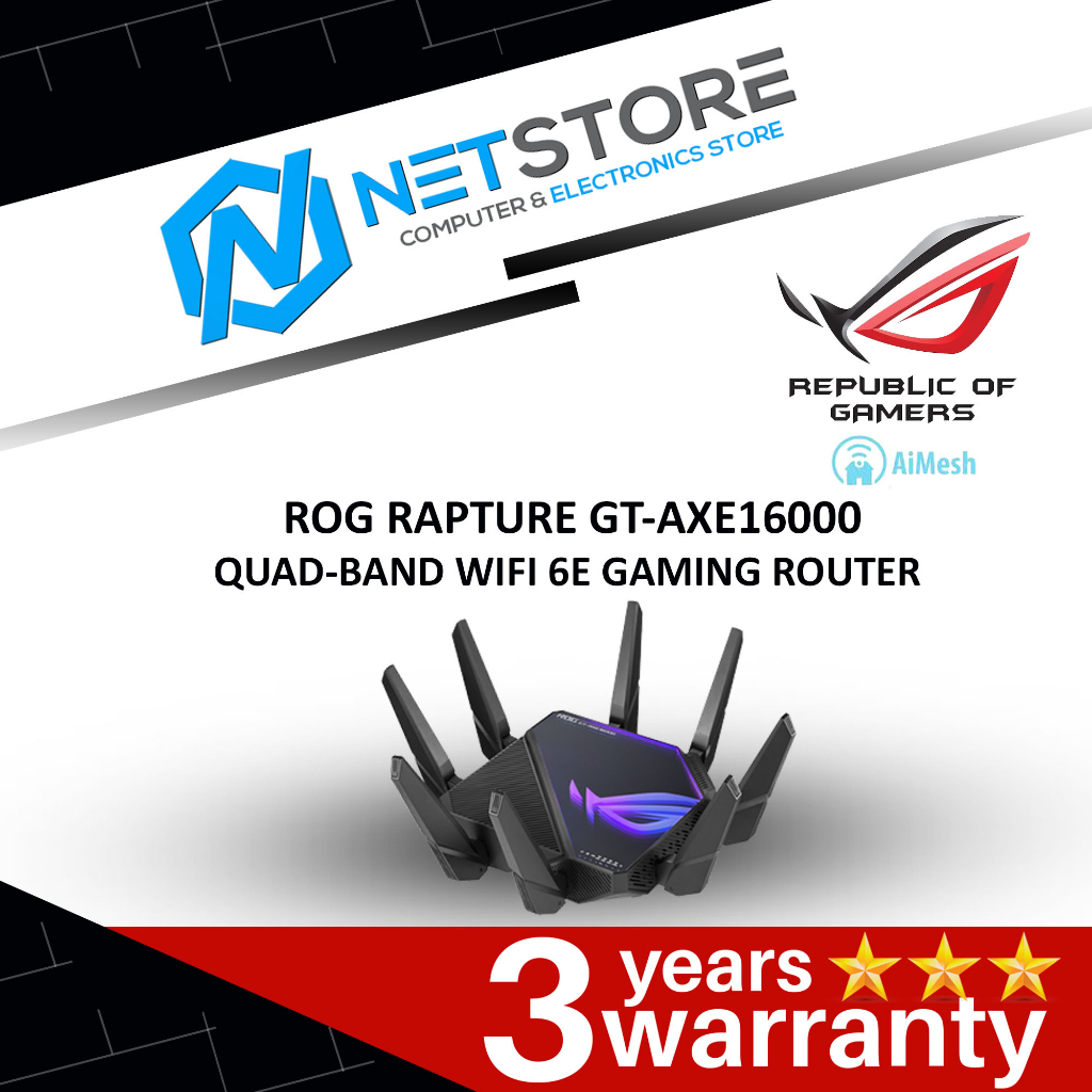 ASUS ROG RAPTURE GT-AXE16000 QUAD-BAND WIFI 6E GAMING ROUTER | Shopee ...