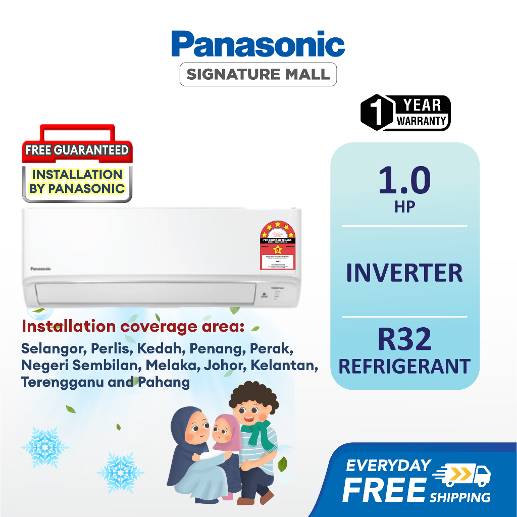 PANASONIC Air Conditioner 1.0HP R32 Aero Series Inverter 5 Star Energy ...