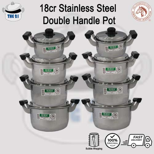 HORSE Brand 18cr Stainless Steel Double Handle Pot | Shopee Malaysia