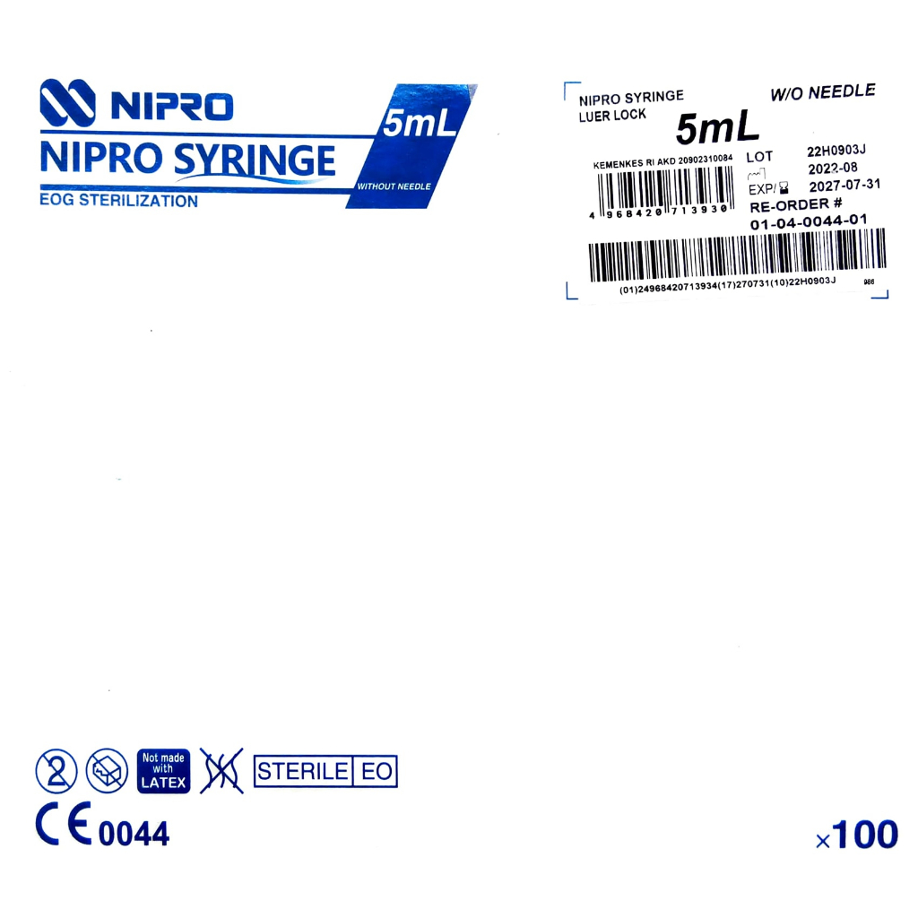 Nipro Syringe 5ML Luer Lock 100's EXPIRY 2028 (NEW PACKAGING) READY STOCK | Shopee Malaysia