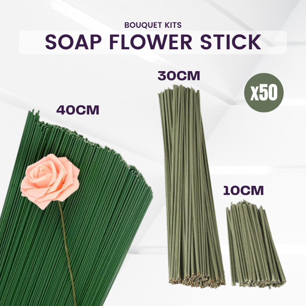 MY Ready Stock · (50PCS) 10/30/40CM Artificial Flower Wire Rose Pole ...