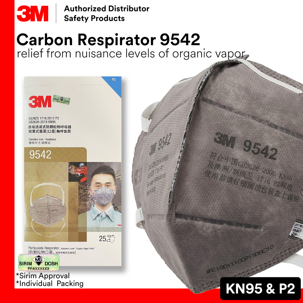 3M 9542 9542V Carbon Respirator KN95 & P2 Nuisance Level Organic Vapor Smell Relief Mask ...