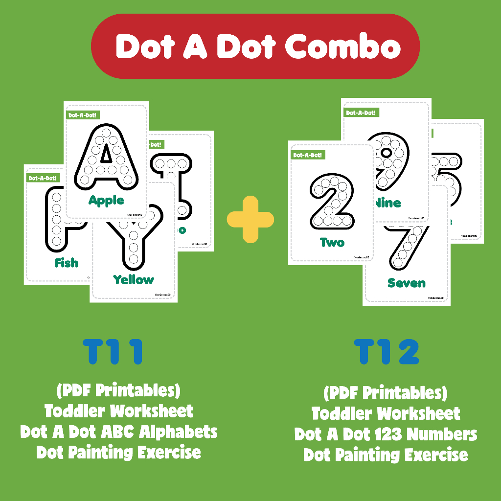 T11&T12 (COMBO 2in1) PDF Printables Toddler Worksheet Dot A Dot ABC ...