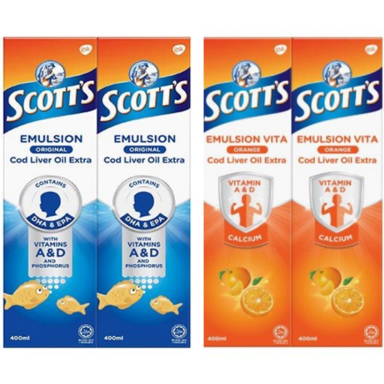 Twin Pack Scott's Emulsion Original and Orange Cod Liver Oil Extra 2 X ...