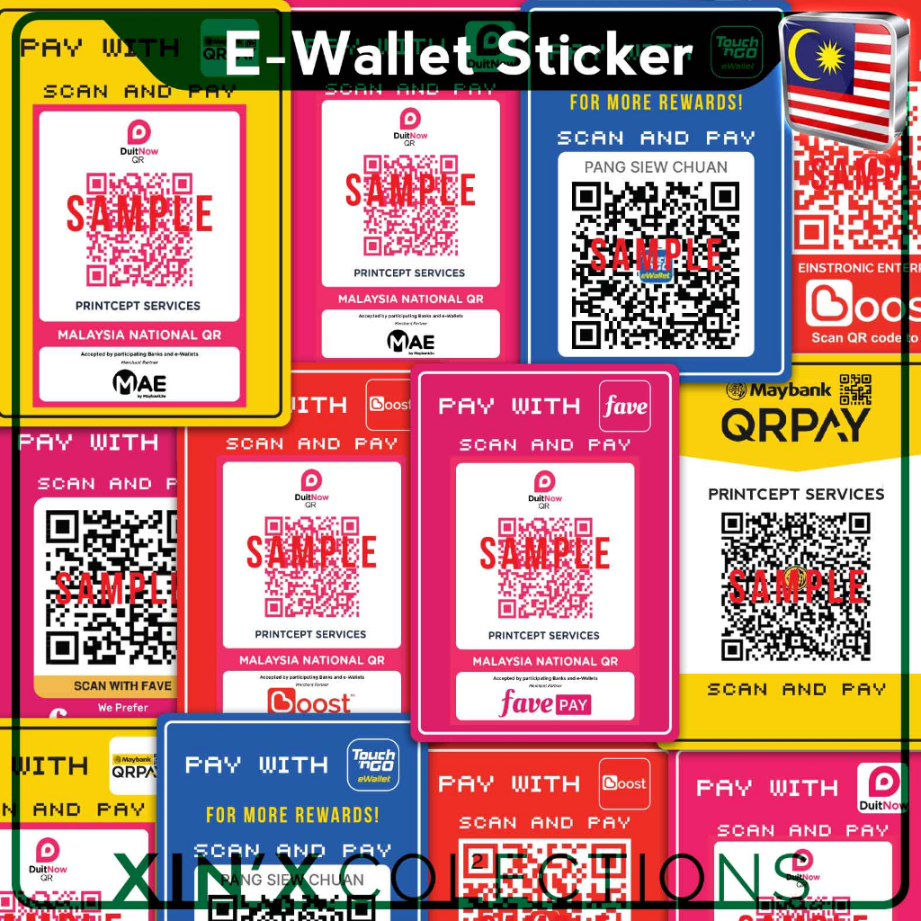 E WALLET QR CODE DUITNOW TOUCH N GO BOOST MAE FAVE GRAB PAY STICKER LABEL PAYMENT | Shopee Malaysia