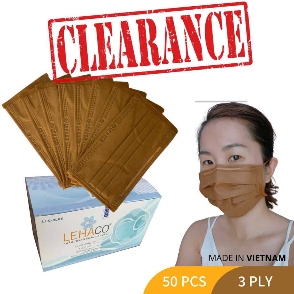 LEHACO BROWN 50 Pcs 3 Ply Medical Color Mask Anti Bacterial Disposable ...