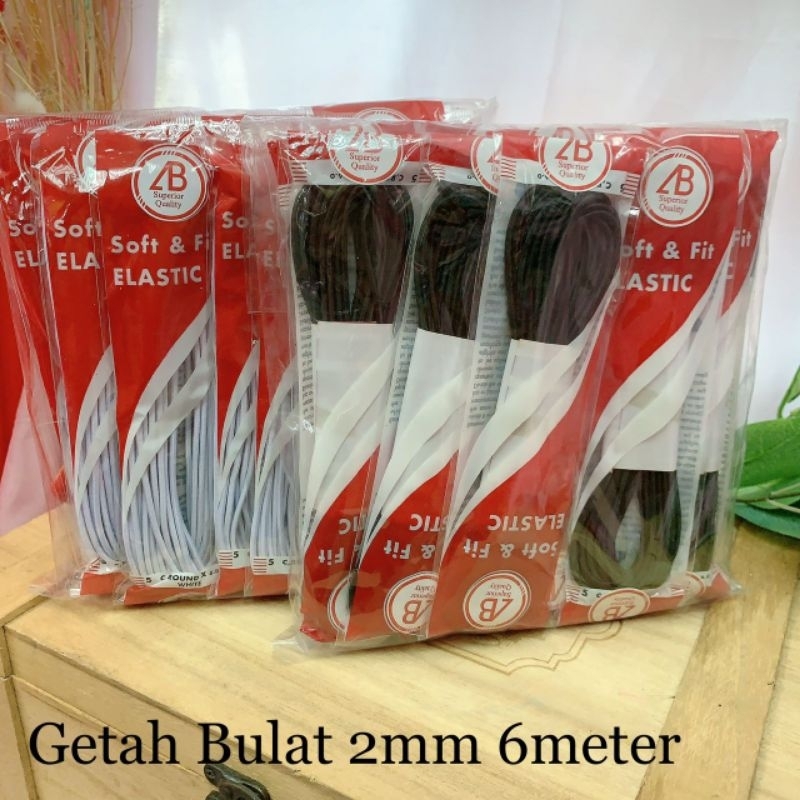 AB Getah Bulat 2mm/Round Elastic 2mm/Putih dan Hitam 6 meters 1 pkt ...