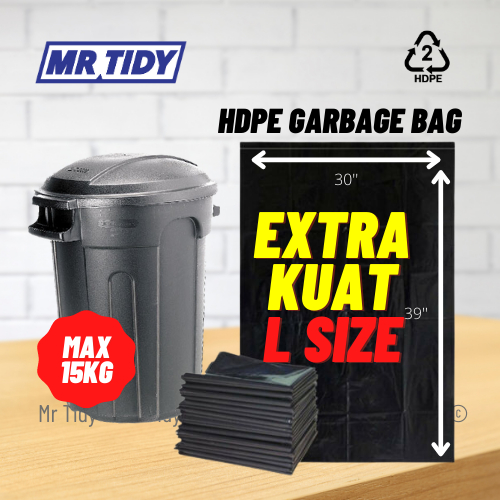 LARGE 30x39'' HDPE Extra Kuat Heavy Duty Black Garbage Bag/Plastik ...