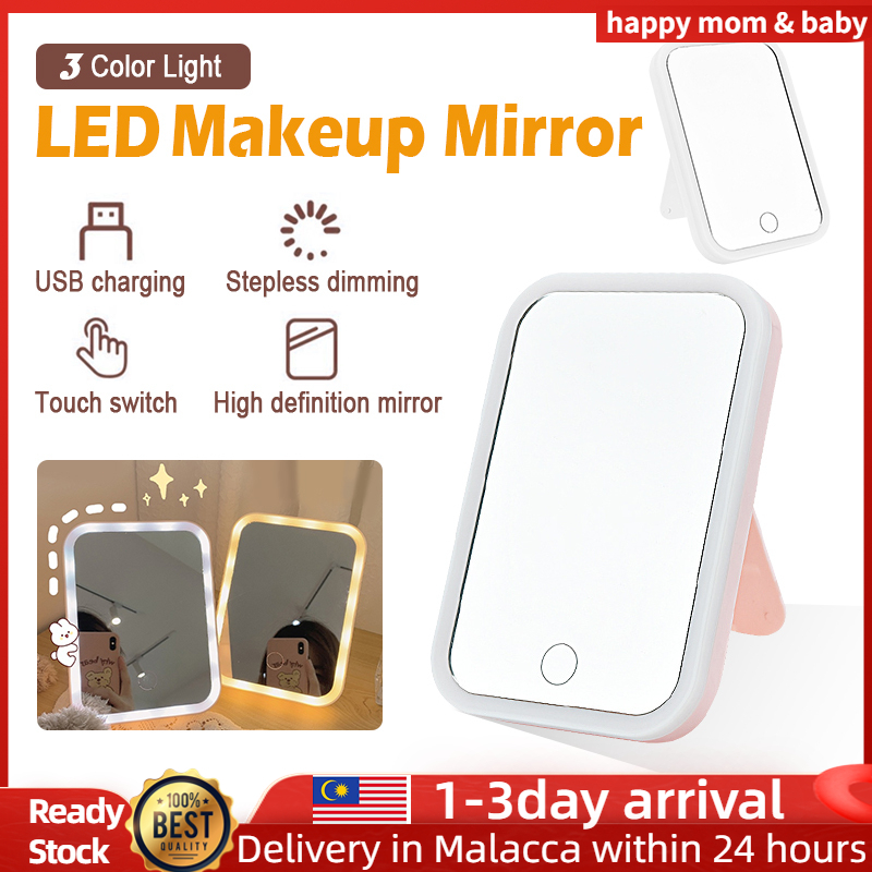 LED Light Mirror 3 Modes Rechargeable Portable Makeup Mirror Touch ...
