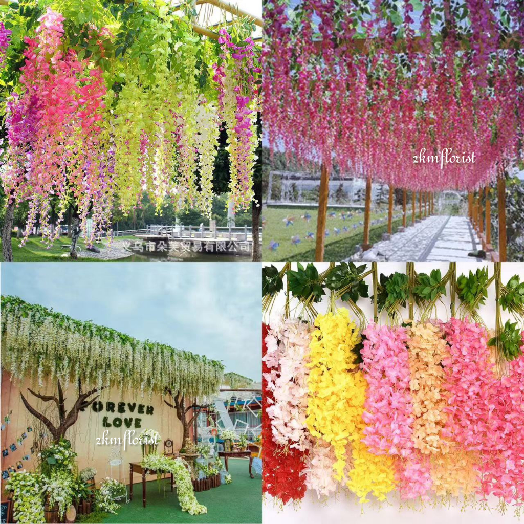 (1 Stalk) 3 BRANCHES WISTERIA Artificial Flowers Leaves Hanging Flowers ...