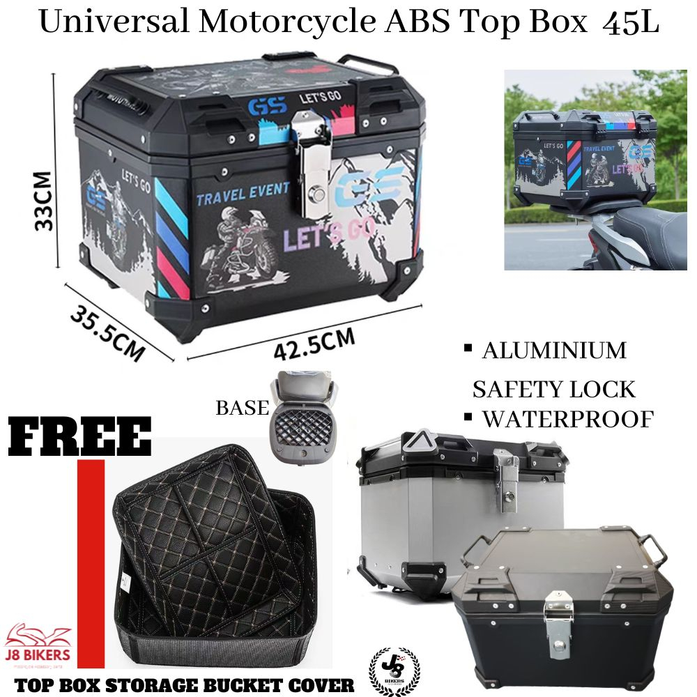 Universal Motorcycle ABS Top Box 45L Waterproof Rack Aluminum Safety ...