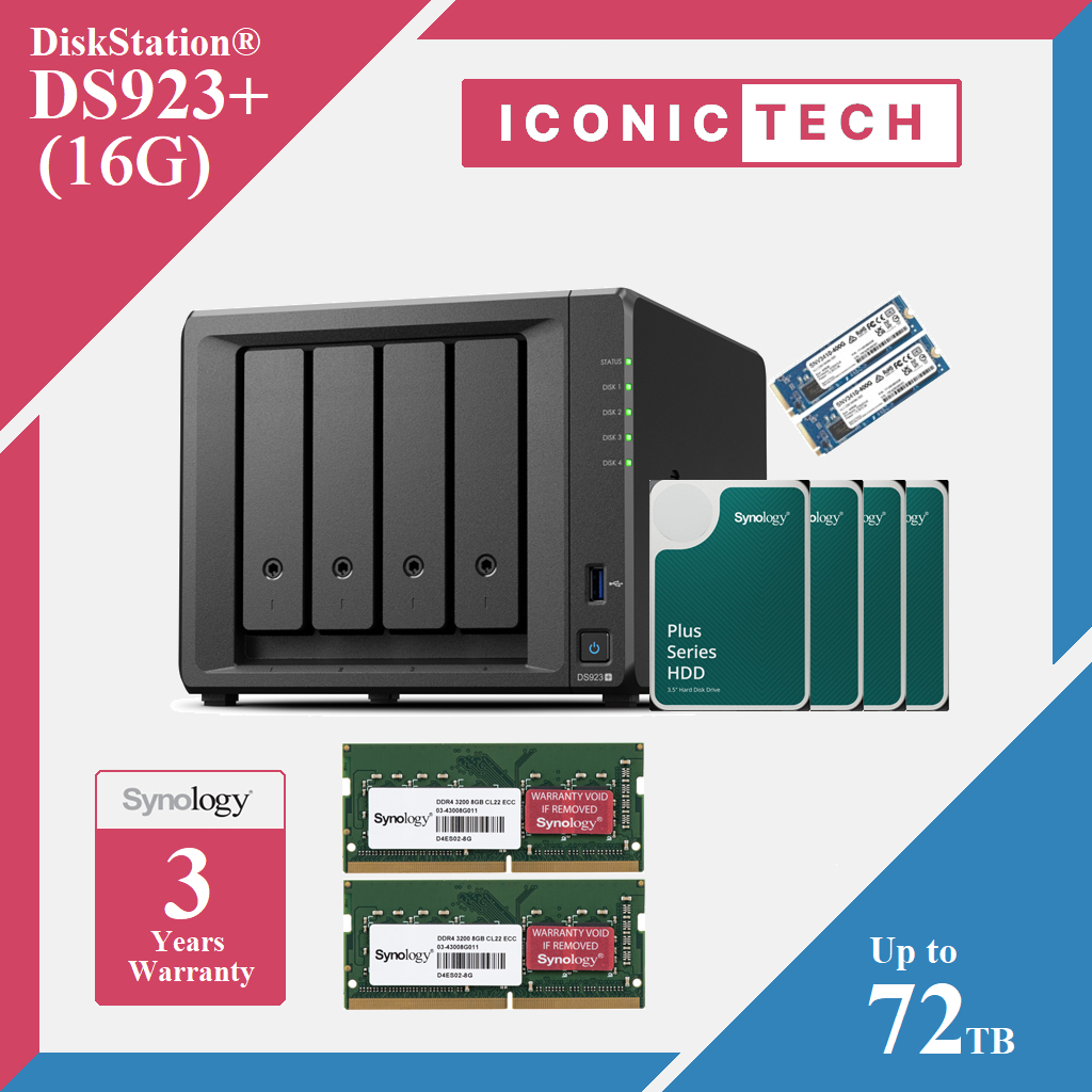 Synology DS923+ 16GB ECC Ram & STORAGE UP TO 72TB Total Storage ...